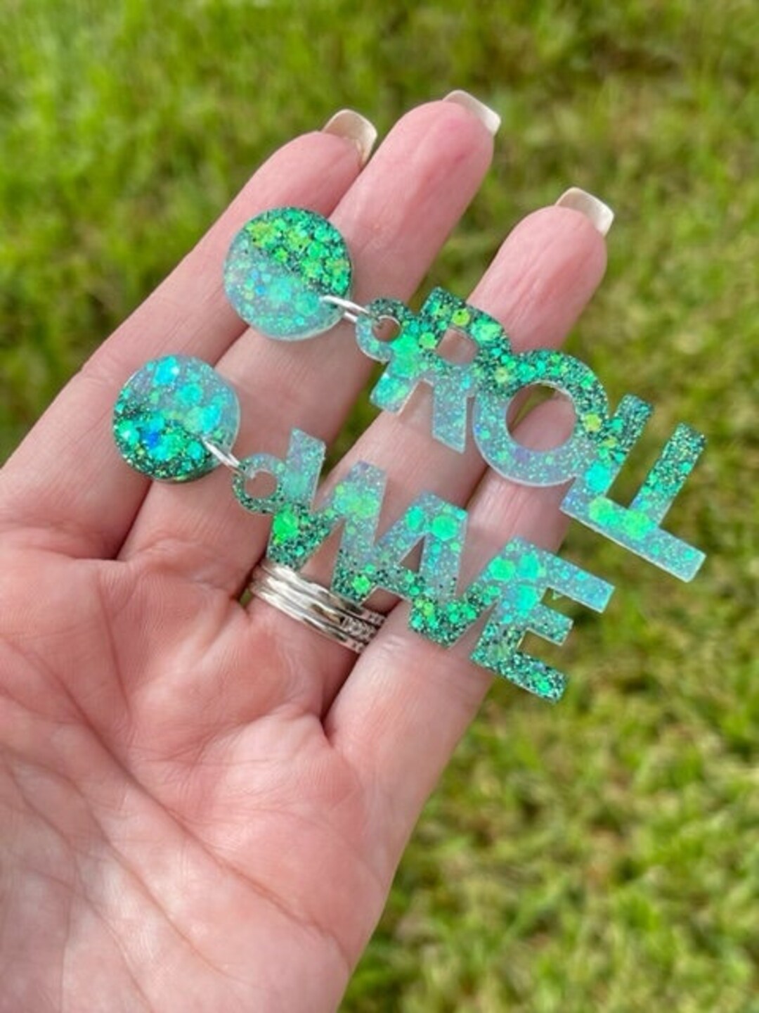 Roll Wave Glitter Resin Earrings Tulane University Earrings Handmade ...
