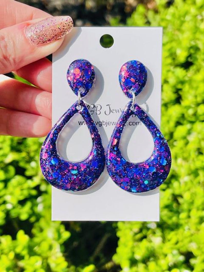 Teardrop Glitter Resin Earrings Handcrafted Multiple Colors - Etsy