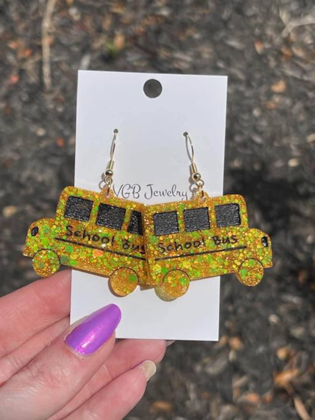 Bright Yellow School Bus Earrings | Glitter Resin Dangles With ...