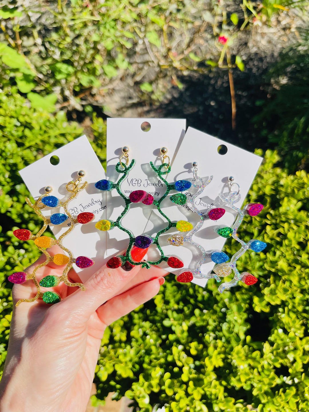 String of Christmas Lights Resin Earrings- Multiple Cord Colors ...