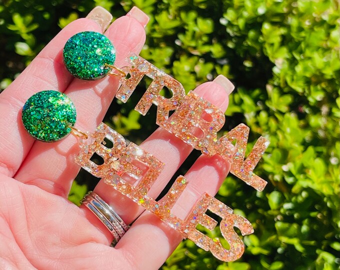 Tribal Belles Glitter Resin Word Earrings Santa Fe High School Drill ...
