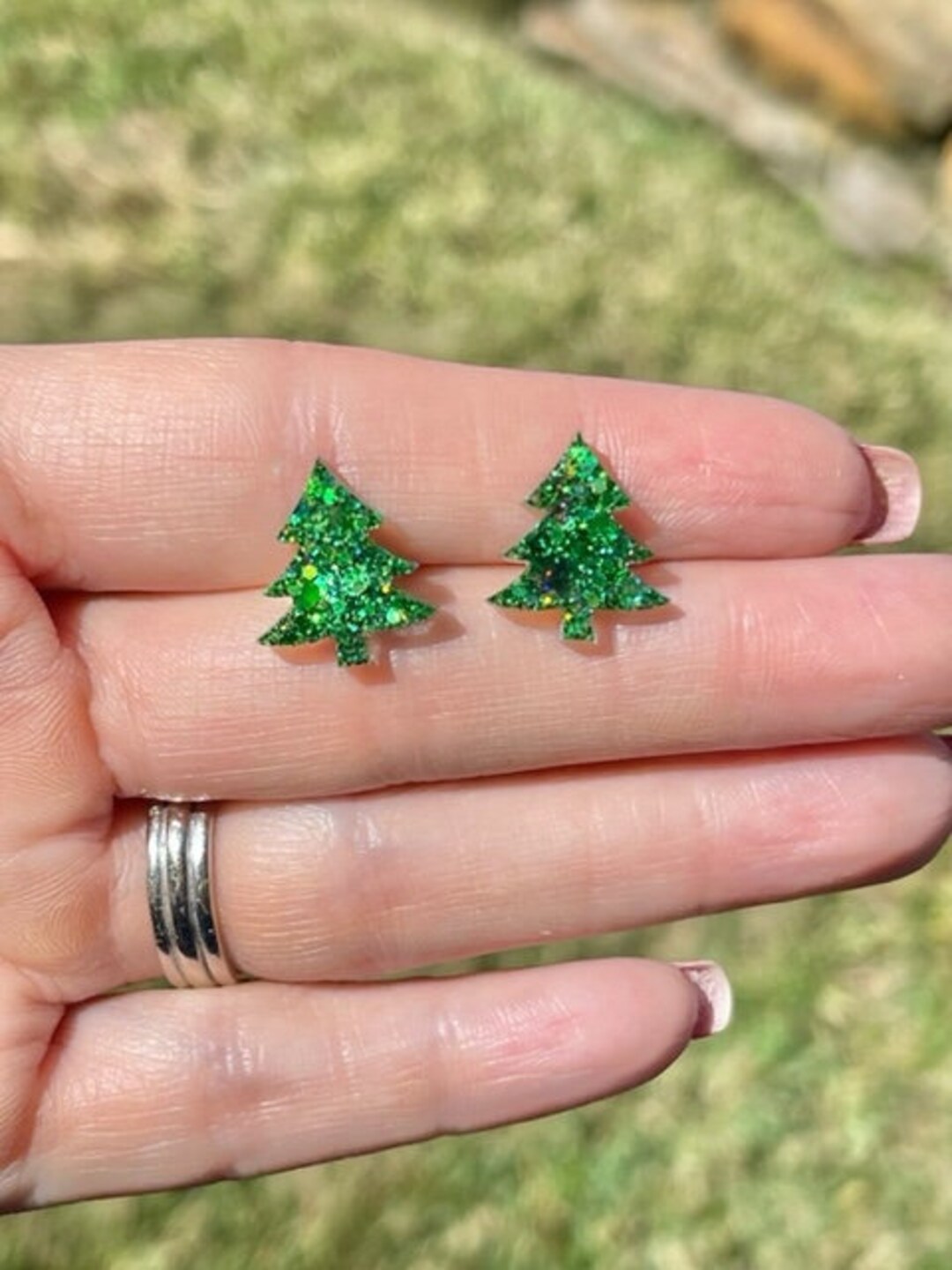 Christmas Tree Stud Earrings- Multiple Colors Available - Xmas Resin ...