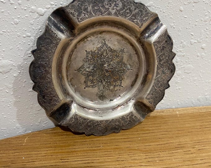 Vintage Hand Engraved Brass Ashtray – Floral Middle Eastern Boho Decor ...