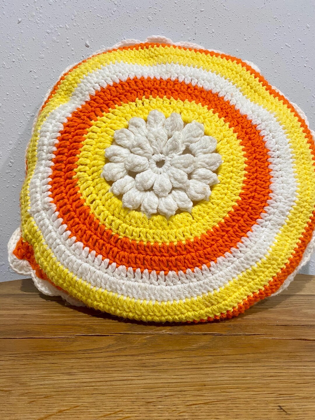 Vintage Crocheted Circle Striped Throw Pillow - Etsy