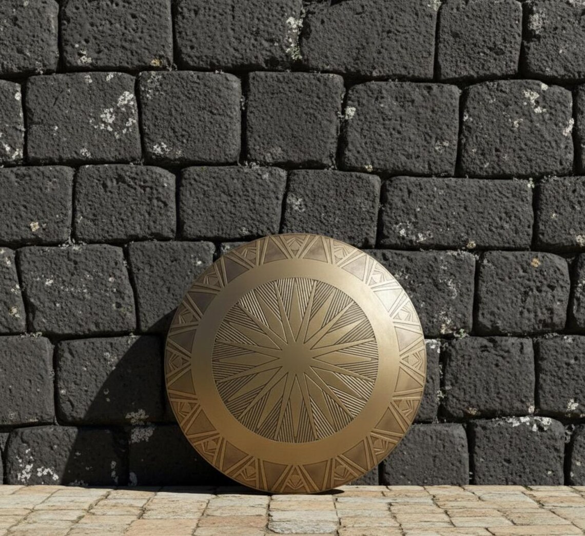 Handcrafted Bronze Medieval Shield – Geometric Sunburst Design, Viking ...