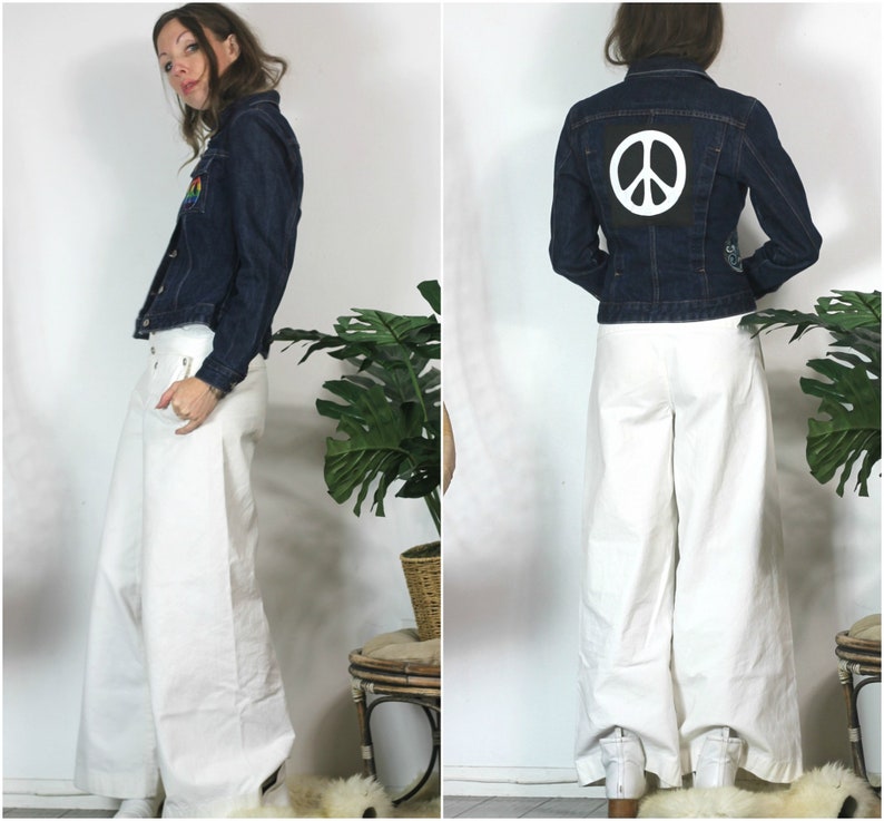 Vintage GUESS Jean Jacket Dark Denim Peace Patches Hippie | Etsy
