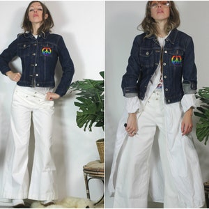 Vintage GUESS Jean Jacket Dark Denim Peace Patches Hippie - Etsy