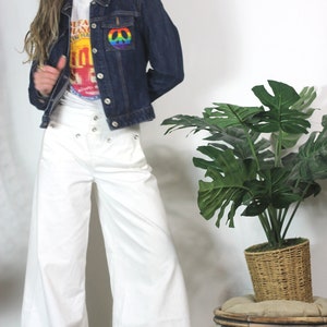 Vintage GUESS Jean Jacket Dark Denim Peace Patches Hippie - Etsy