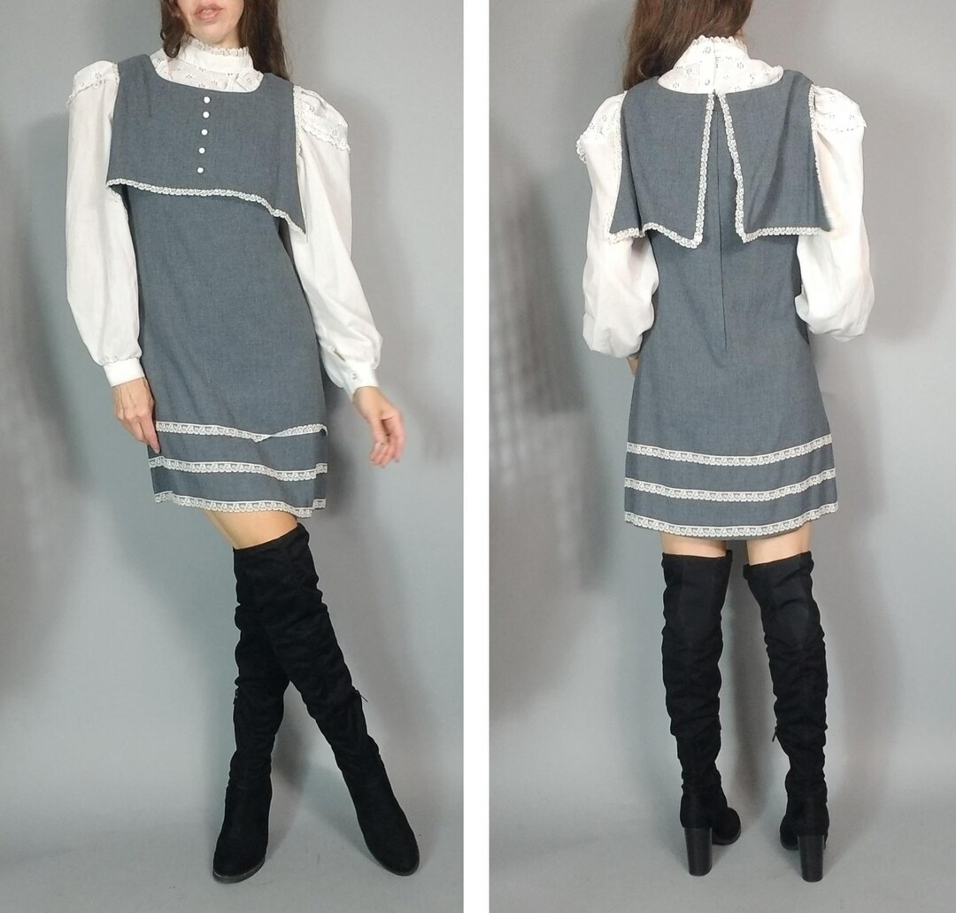 Vintage 60s 70s Mini Dress Big Collar Sleeveless S - Etsy