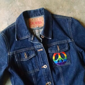 Vintage GUESS Jean Jacket Dark Denim Peace Patches Hippie - Etsy