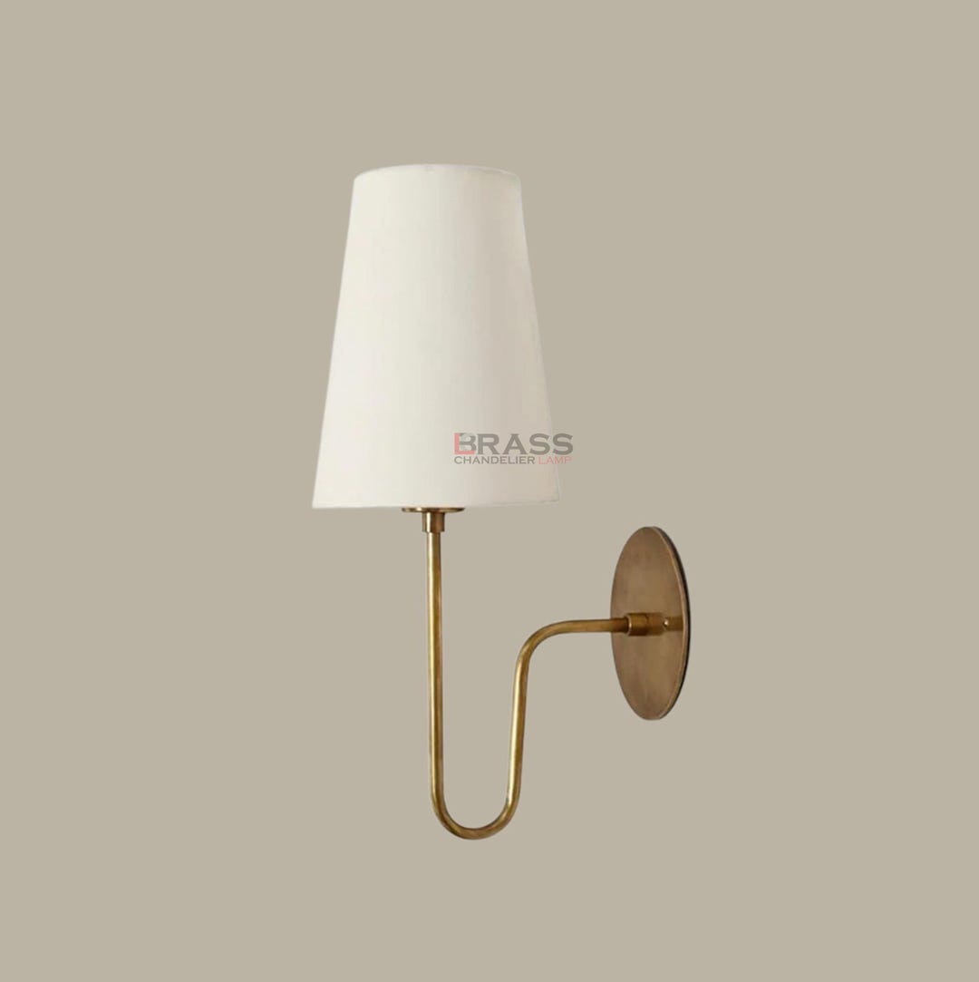 Handmade Mid-century Modern Brass Wall Sconce With Linen Shade - Etsy