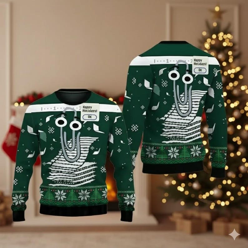 BG Ugly Christmas Sweater, Funny Microsoft Office Sweatshirt, Clippy ...