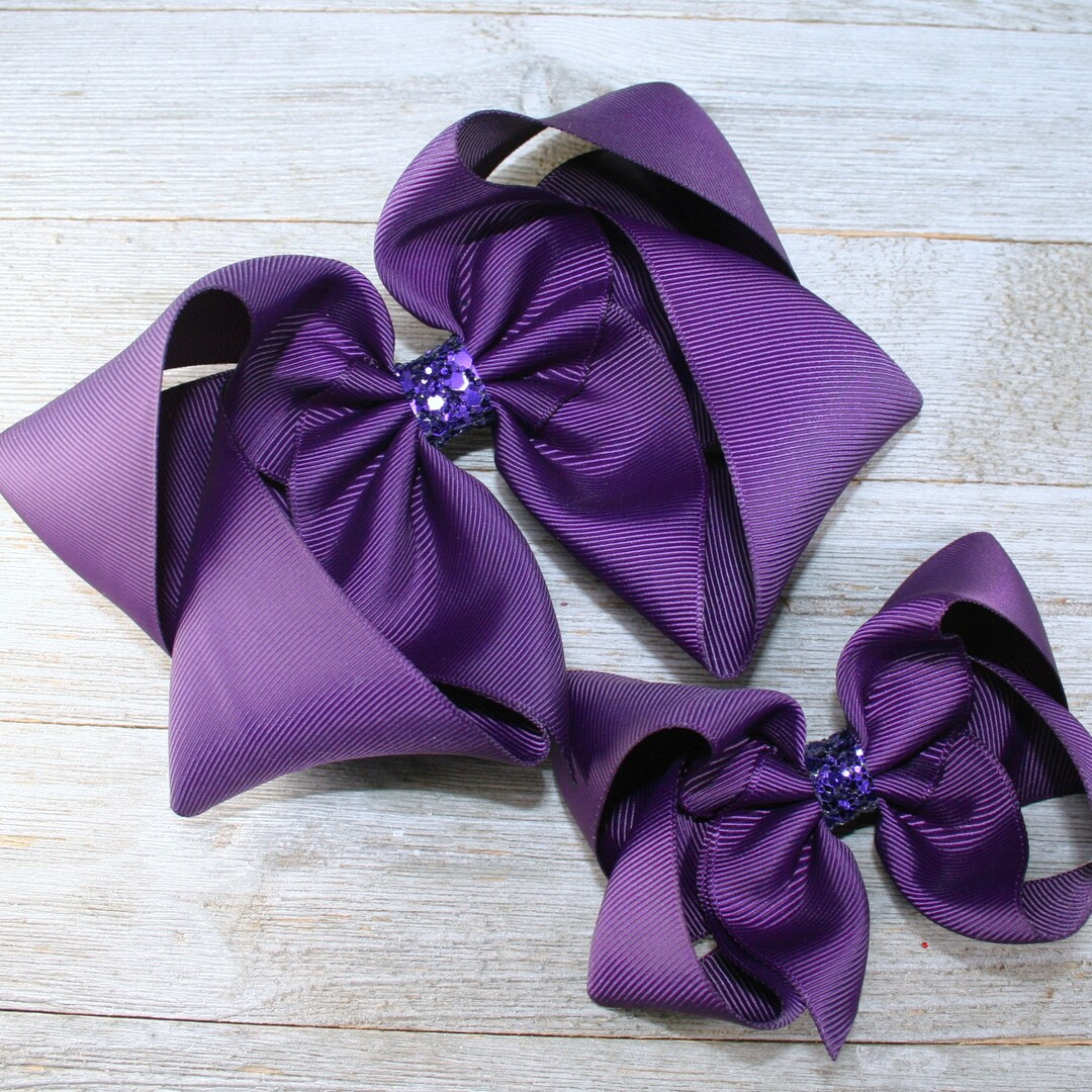 Plum Ribbon Hair Bow - 4" or 6" Ribbon Bows - Deep Purple Boutique Bow ...