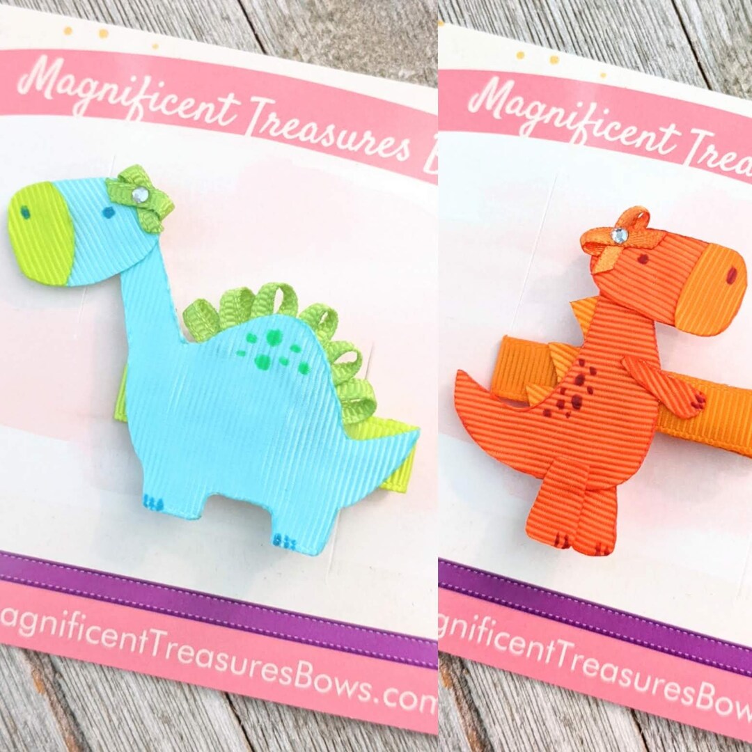 Dinosaur Hair Clip T-rex Hair Bow Brontosaurus Ribbon Sculpture Critter ...