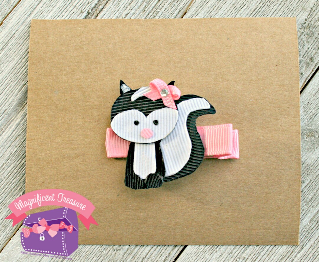 Skunk Hair Clip - Skunk Hair Bow - Ribbon Sculpture - Critter Clip ...
