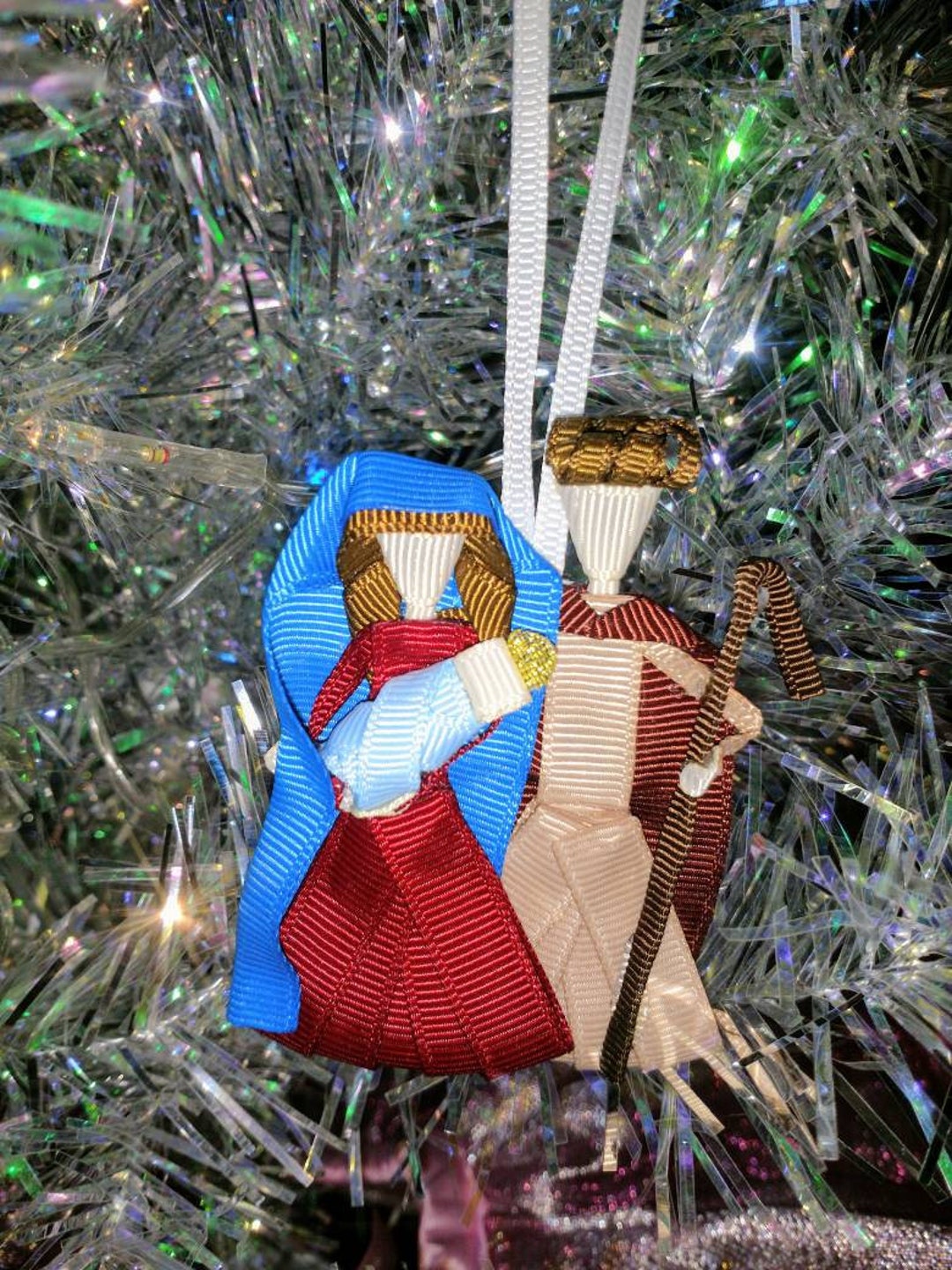 Holy Family Ornament - Nativity Ornament - Ribbon Art Christmas Tree ...