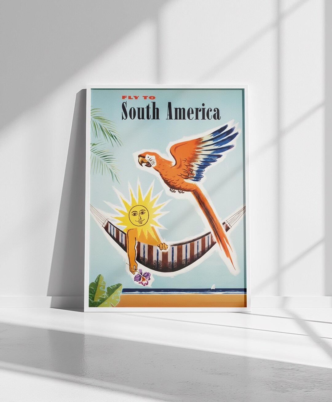 South America Travel Poster: Mid-century Modern Macaw Parrot Art - Etsy