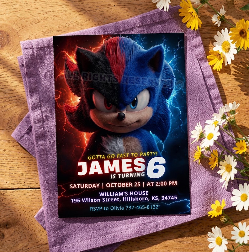 Sonic and Shadow Birthday Invitation Template, Editable Video Game ...