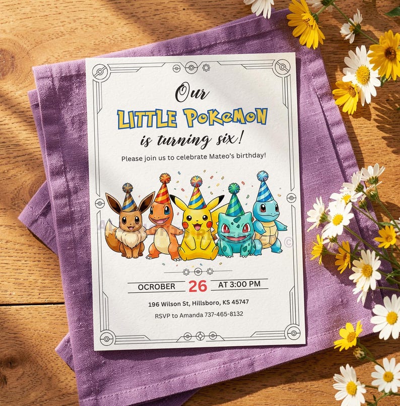 Pokemon Birthday Invitation Canva Template, Editable Kids Pikachu and ...