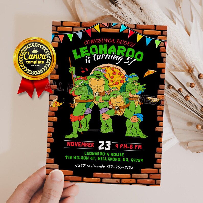 Ninja Turtles Birthday Invitation – Editable Canva Template | TMNT ...