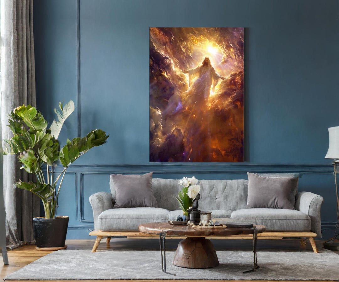 Cosmic Jesus Christ Ascension Canvas Wall Art, Epic Divine Light ...