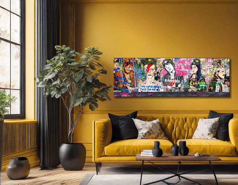 Banksy Rockstar Multi-character Pop Art Canvas: David Bowie, Mick ...