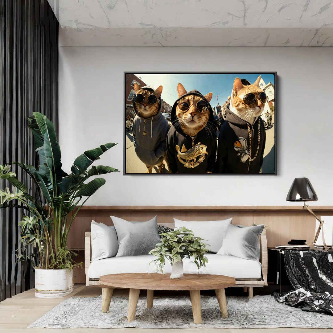 Funny Gangster Cat Trio Canvas, Rapper Kittens With Gold Chains Print ...