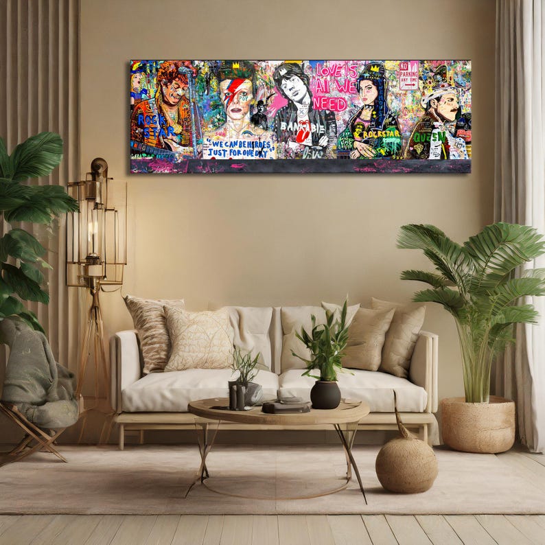 Banksy Rockstar Multi-character Pop Art Canvas: David Bowie, Mick ...