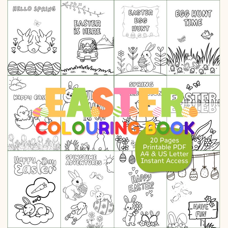 Easter Coloring Book, Spring Activities for Kids, Printable PDF 20 ...