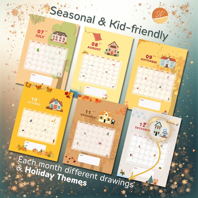 Kids Desk/wall Printable Calendar | Cartoon Children | 2026 Holidays ...
