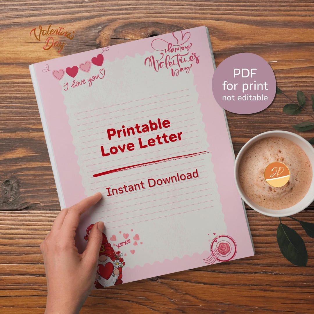 Valentine’s Day Love Letter | Printable PDF | 4 Designs | 2 Sizes ...