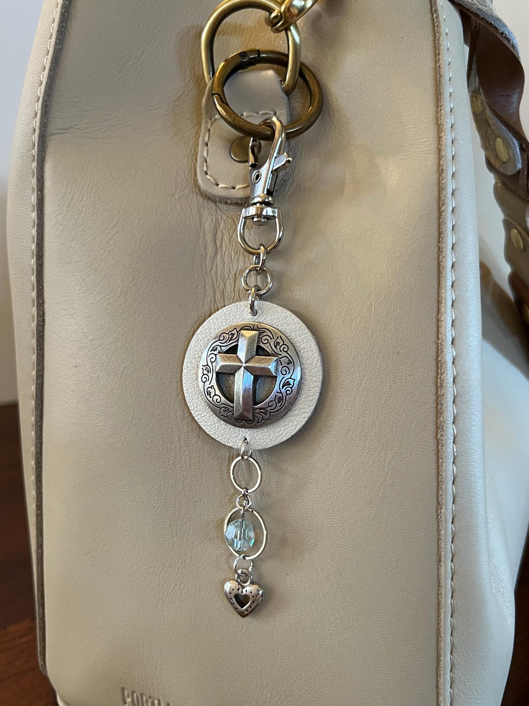 Full Grain Leather and Silver Tone Cross Bag Charm - Etsy
