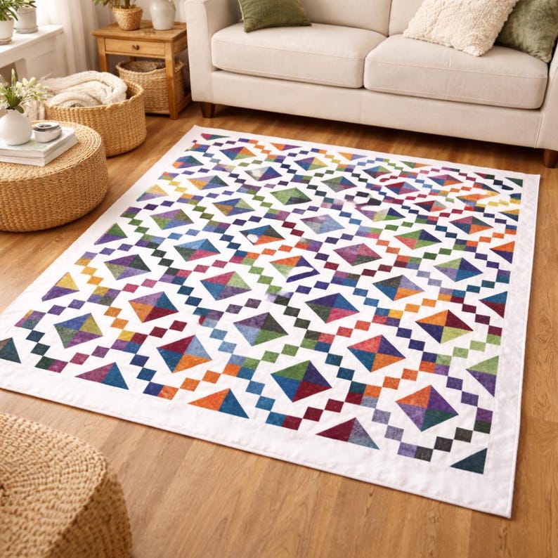 Jewel Box Quilt Pattern | Colorful Diamond Patchwork, King Size (PDF ...