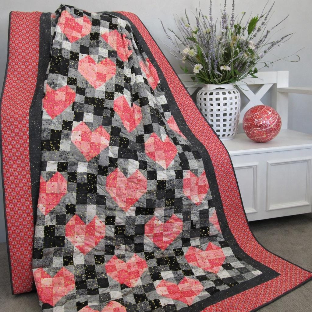 Heartstrings Harmony Quilt Pattern PDF | Scrappy Heart Patchwork Quilt ...