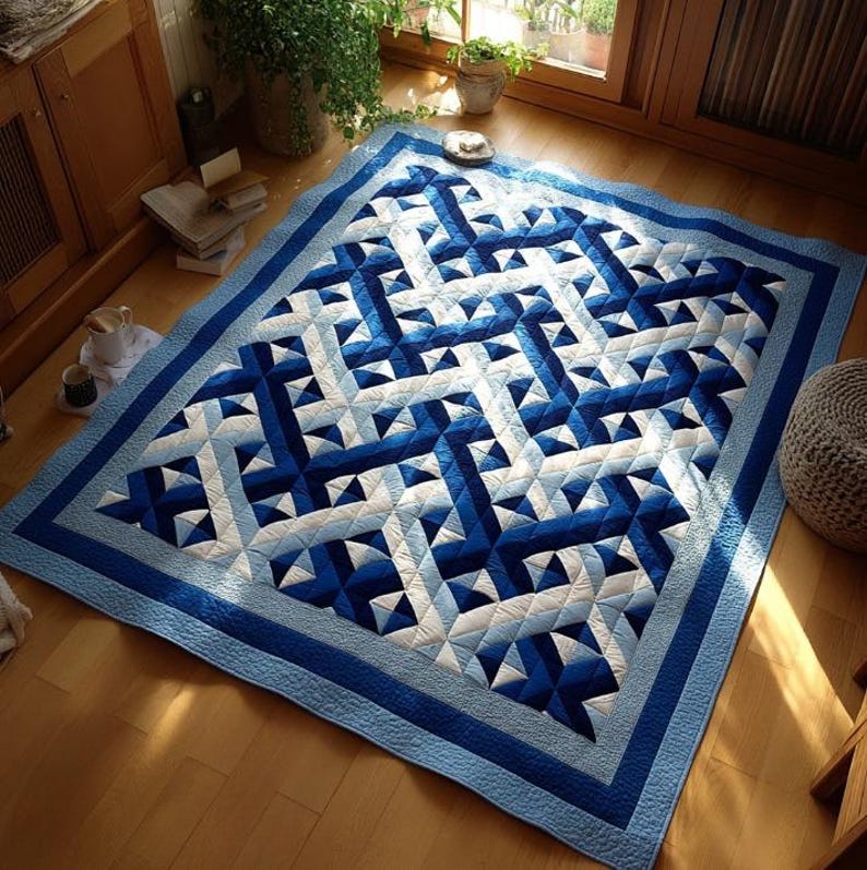 Azure Symphony Quilt Pattern | Modern Geometric Design (80x104) (PDF ...