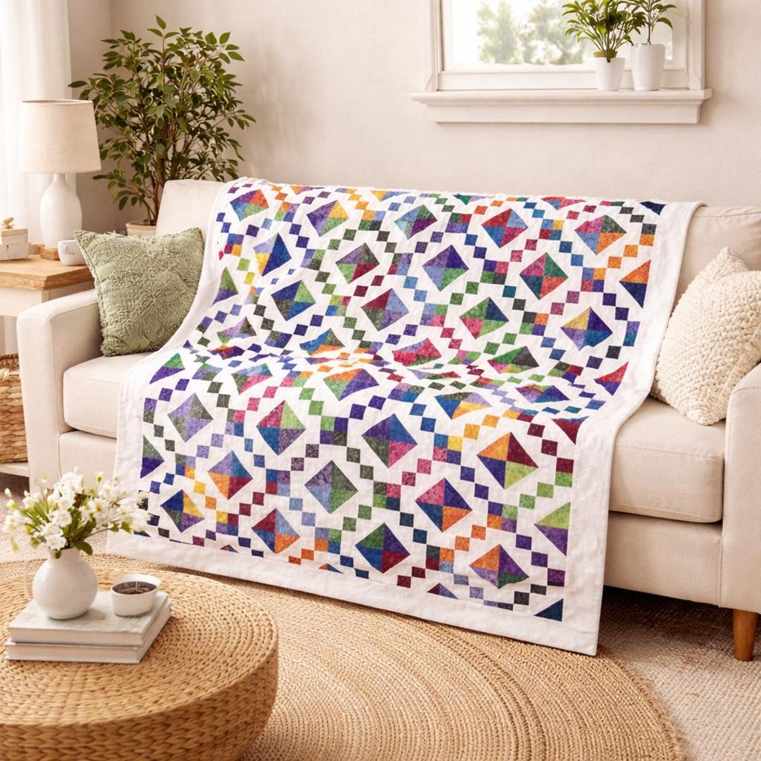 Jewel Box Quilt Pattern | Colorful Diamond Patchwork, King Size (PDF ...