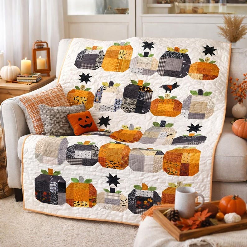 Pumpkin Patch Magic Quilt Pattern | Autumn Patchwork Throw (PDF ...
