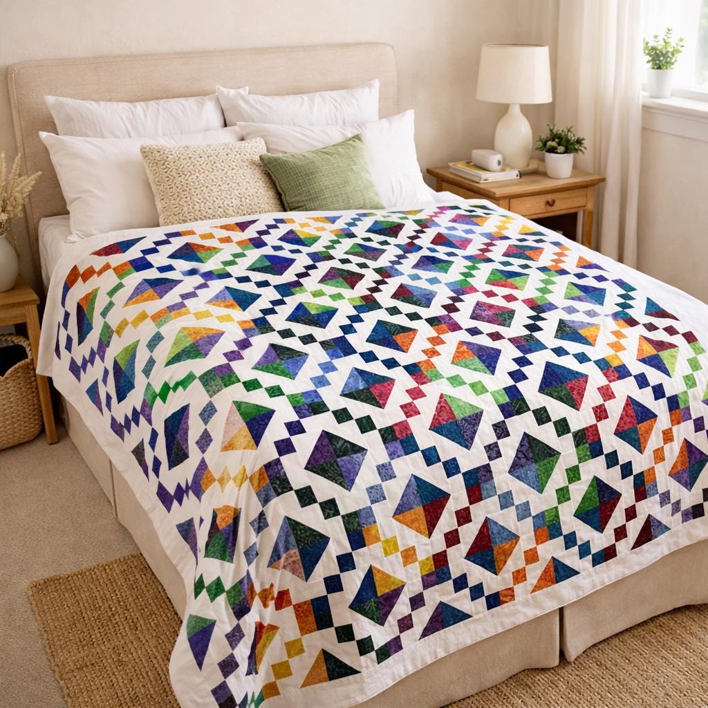 Jewel Box Quilt Pattern | Colorful Diamond Patchwork, King Size (PDF ...
