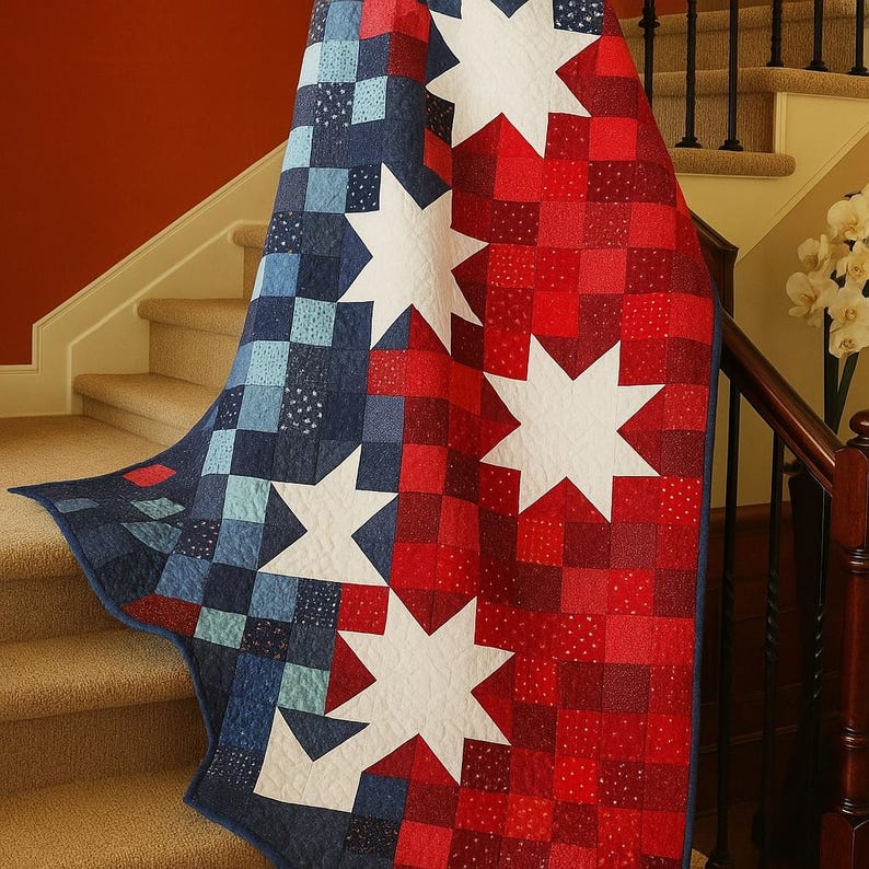 Americana Brilliance Quilt Pattern PDF | Patriotic Star Quilt Design ...