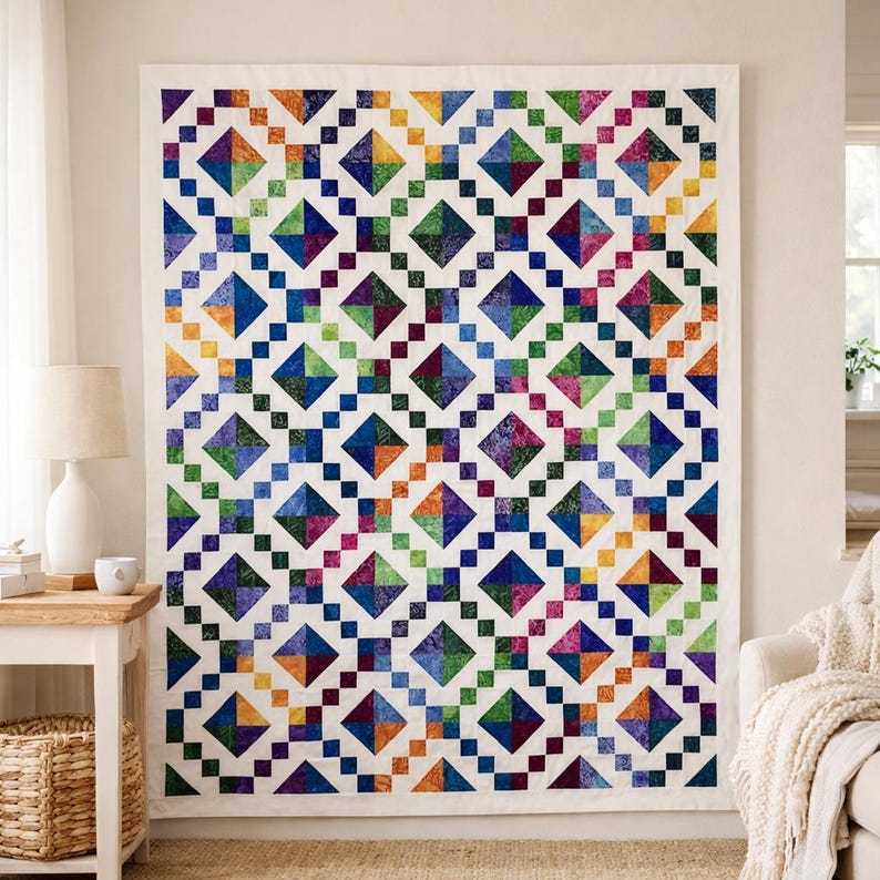 Jewel Box Quilt Pattern | Colorful Diamond Patchwork, King Size (PDF ...