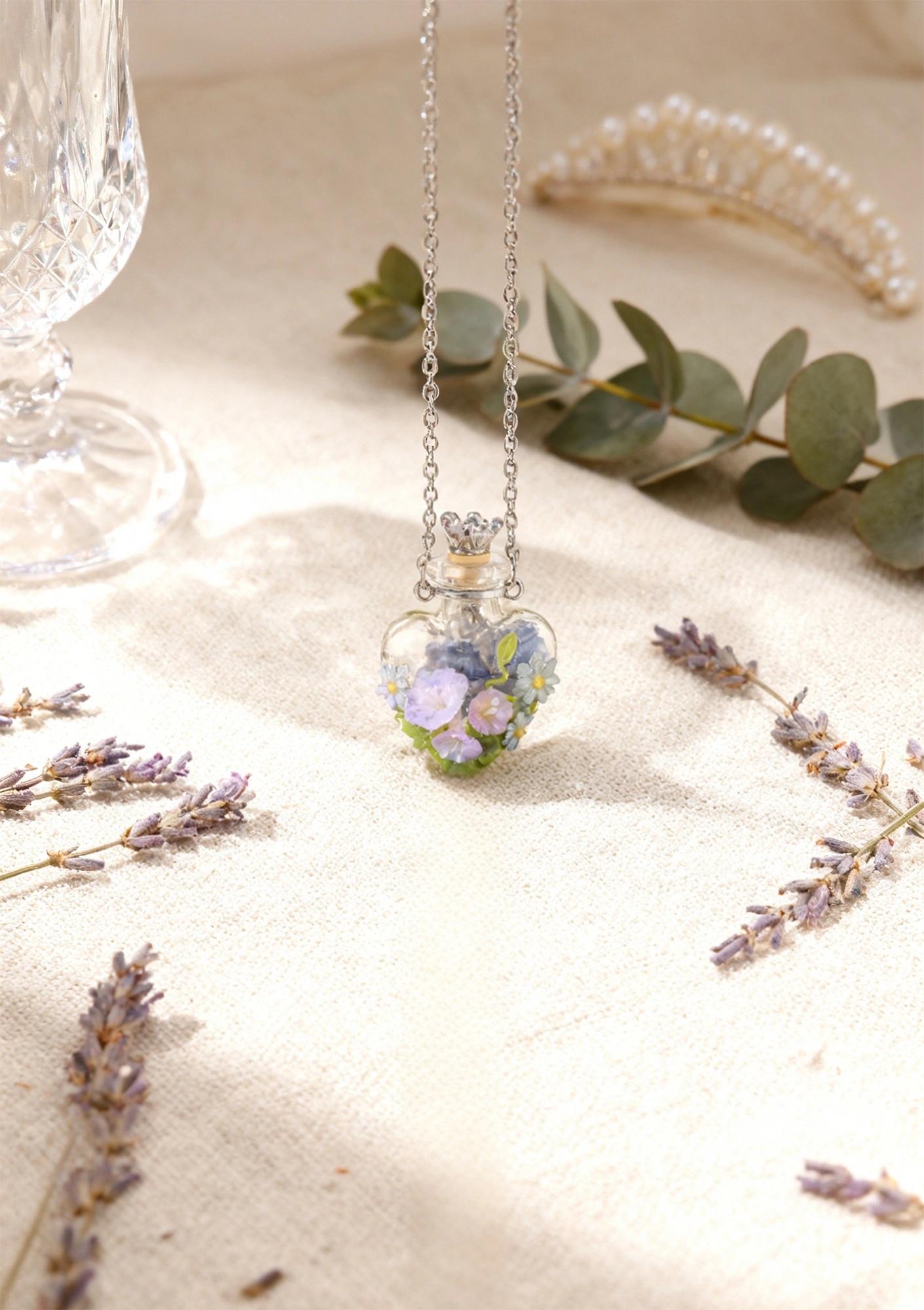 Handmade September Birth Flower Aster & Morning Glory Necklace, Crystal ...