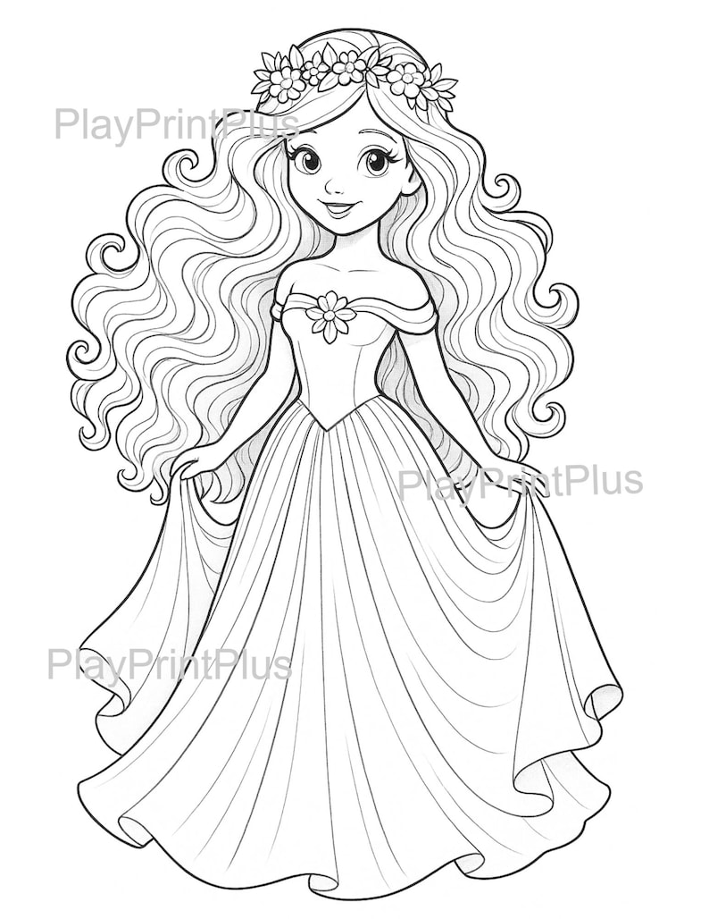 Princess Coloring Page for Girls | Cute Printable Princess PDF for Kids ...