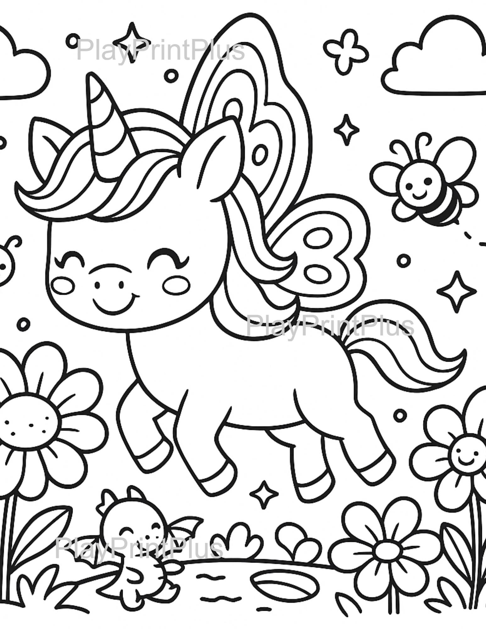 Cute Unicorn Coloring Pages for Kids | Kawaii Printable Activity Sheets ...