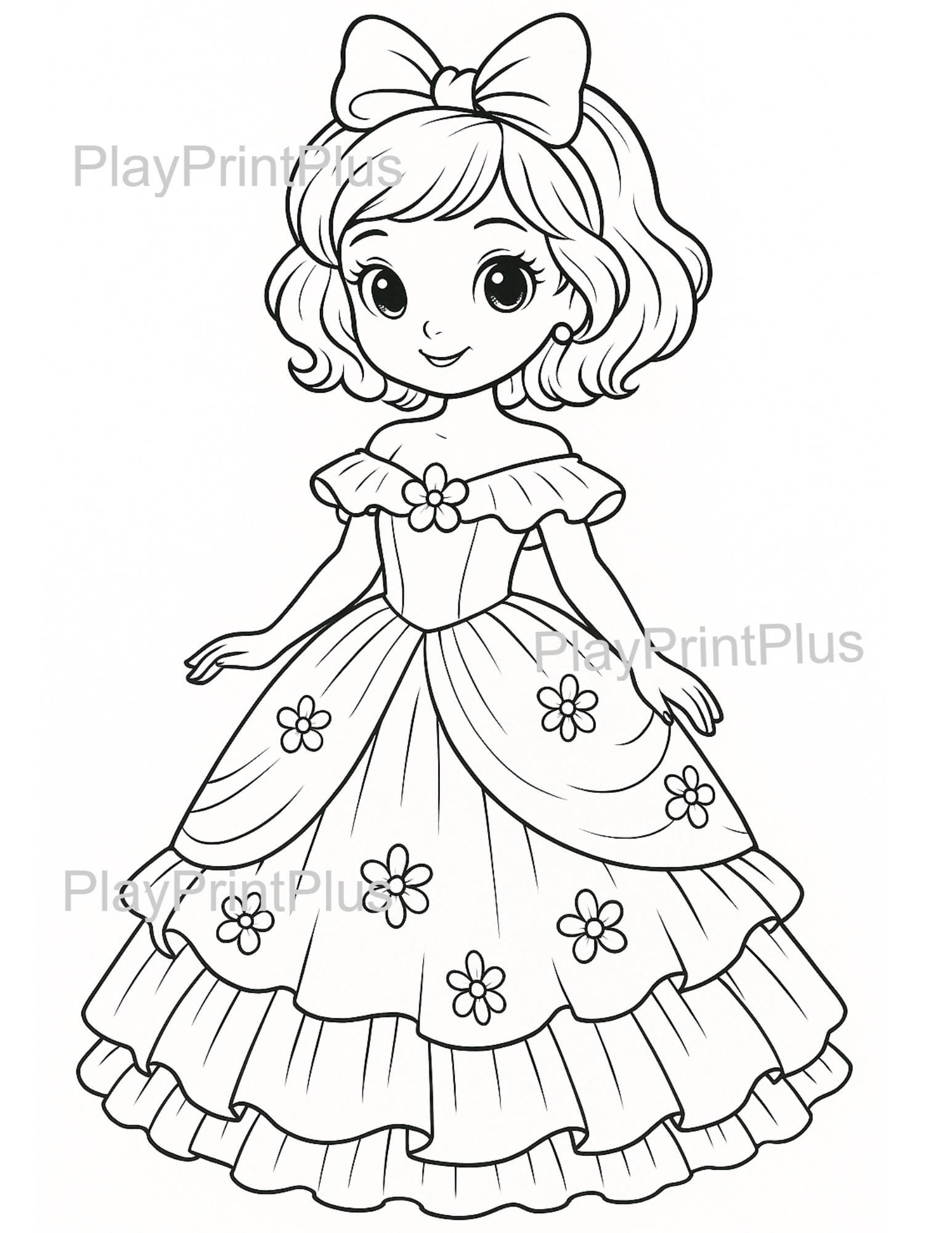 Princess Coloring Page for Girls | Cute Printable Princess PDF for Kids ...