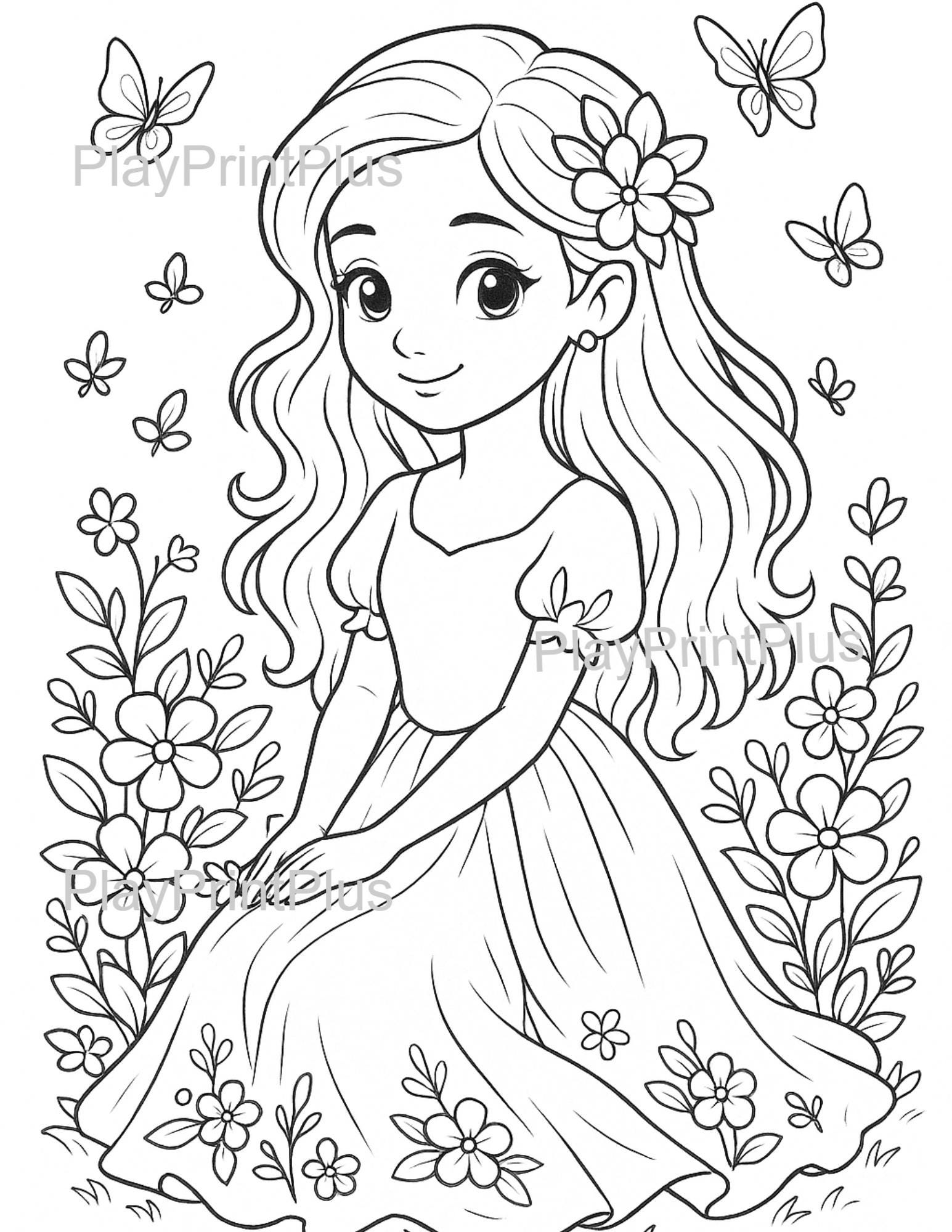 Princess Coloring Page for Girls | Cute Printable Princess PDF for Kids ...