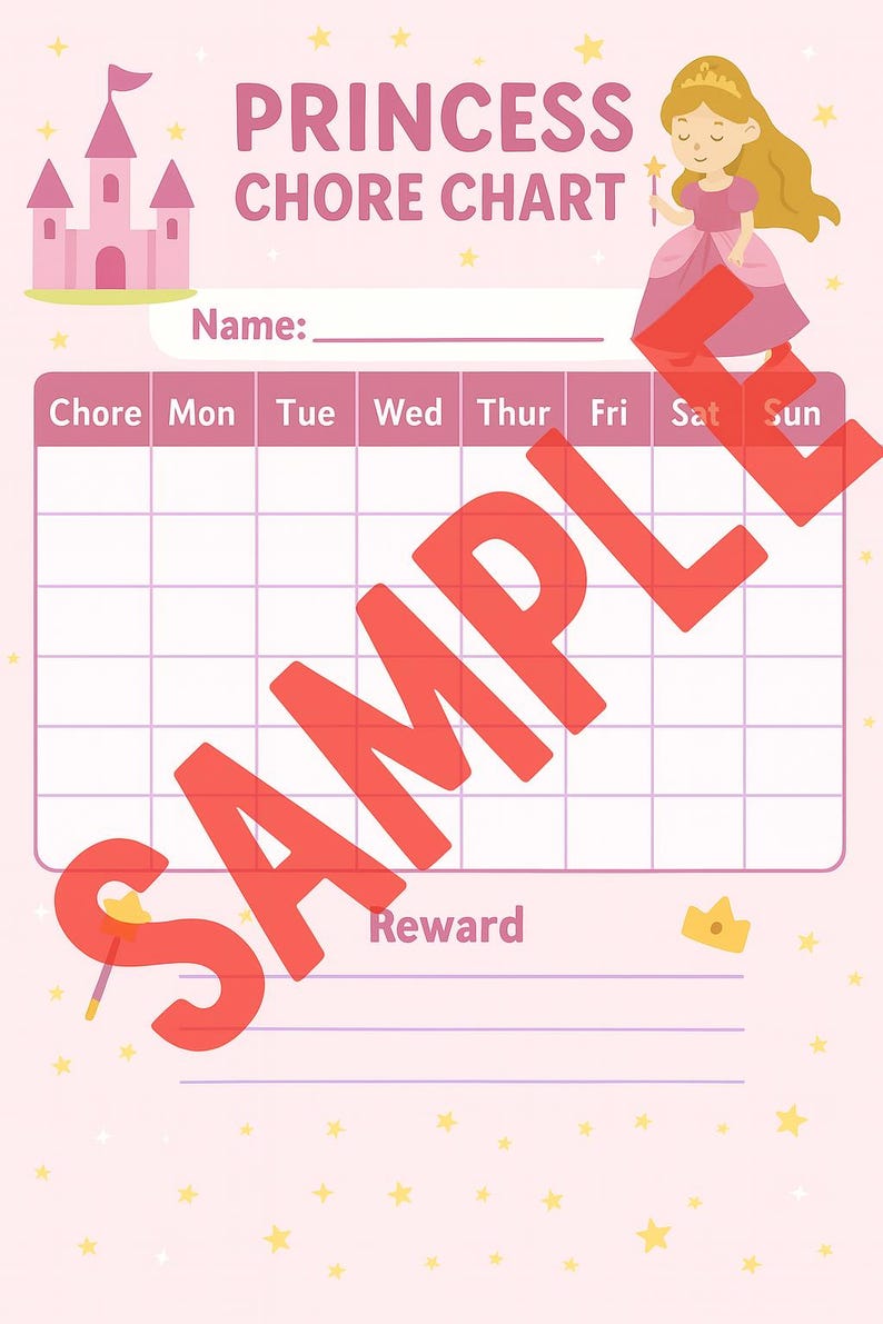 Printable Princess Chore Chart for Girls - Etsy Australia