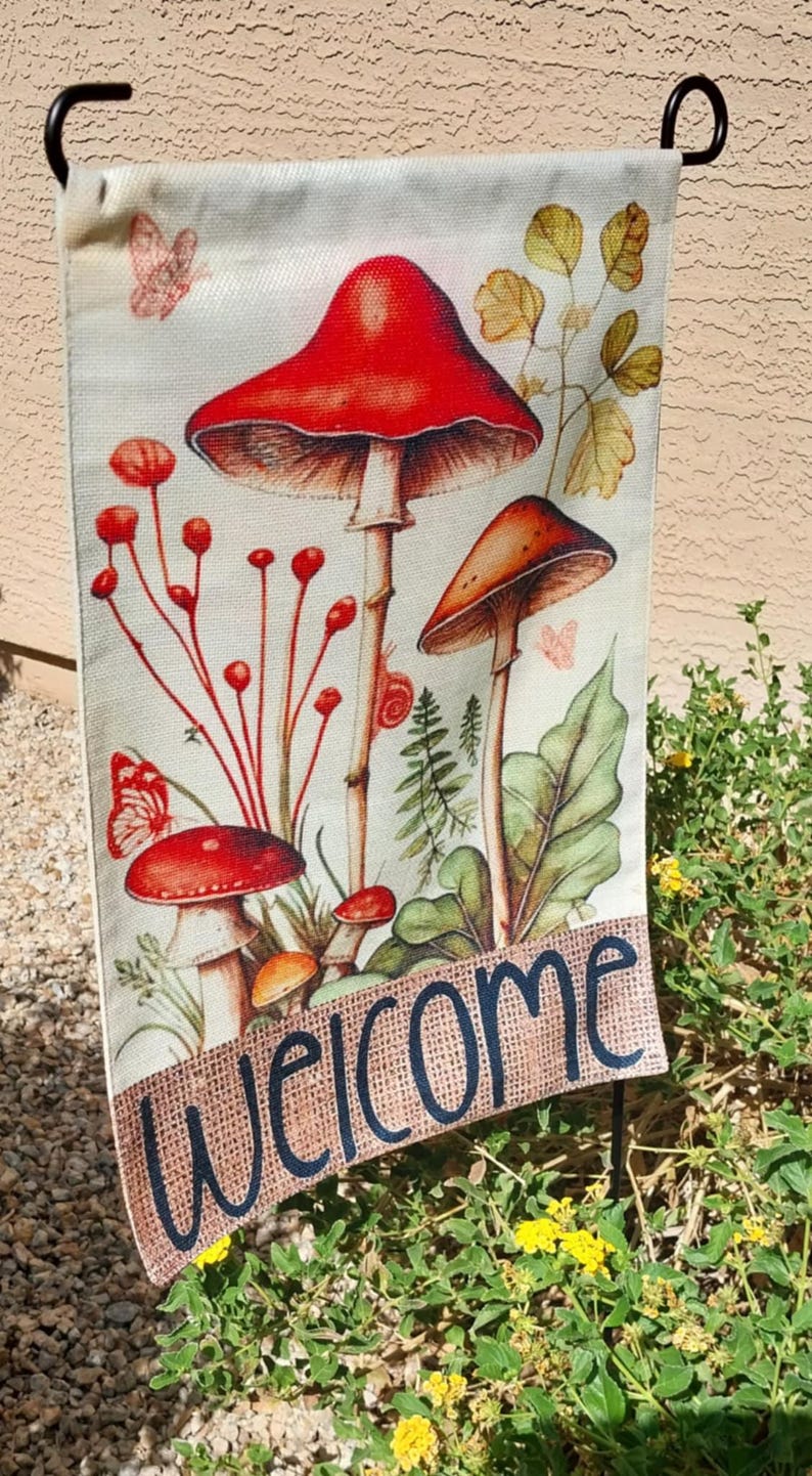 Mushrooms Flag Double-sided Yard Art, Outdoor Decor, Forest Theme ...