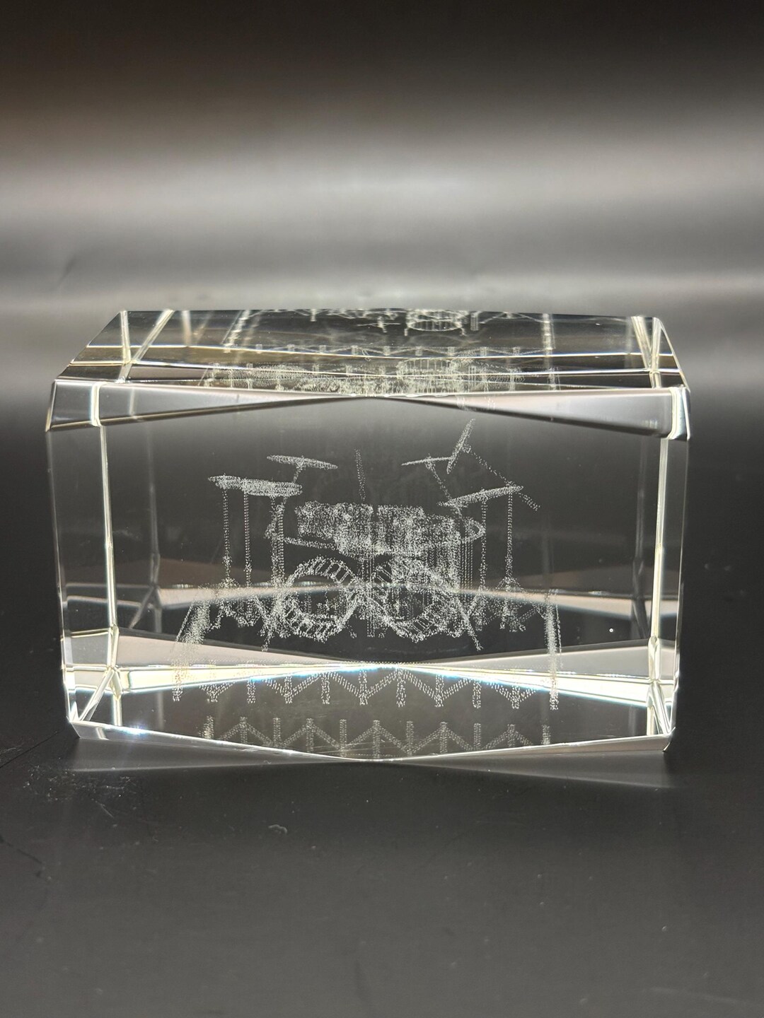 3D Laser-etched Crystal Block Paperweight Featuring a Drum Set Design ...