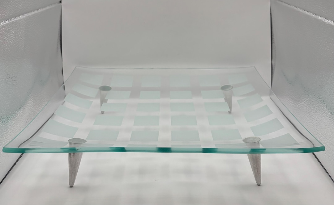 Mid Century Modern Glass Atomic Era Grid Pattern Metal Peg Legs Display ...