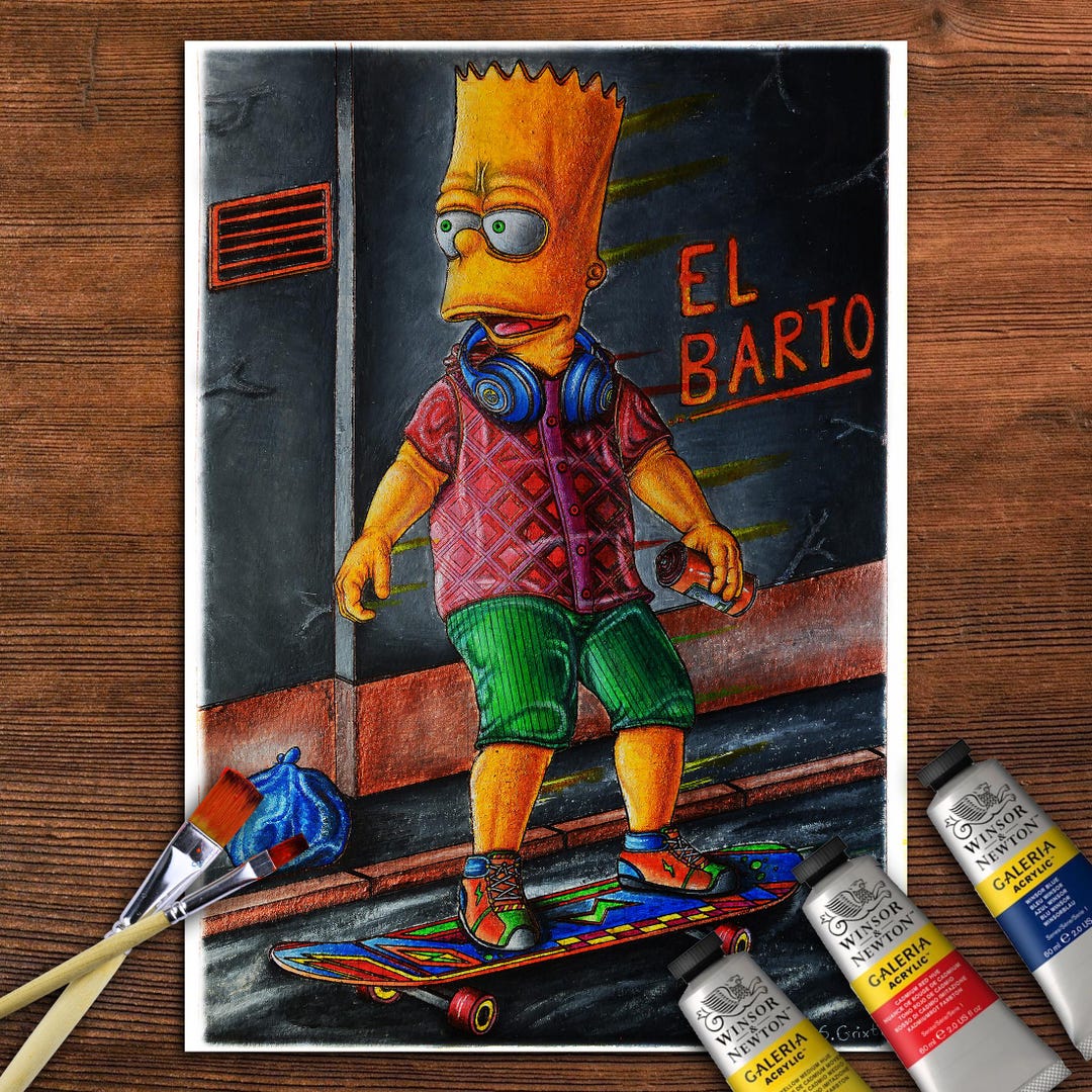 Original Art Bart Simpson A3 Painting, Original Drawing of Simpsons ...